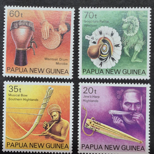 PAPUA NEW GUINEA 1990 MUSICAL INSTRUMENTS SET (4) MUH – Zero Rising